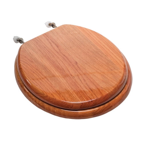 Comfort Seats Designer Solid Round Wood Toilet Seat with Hinges ...