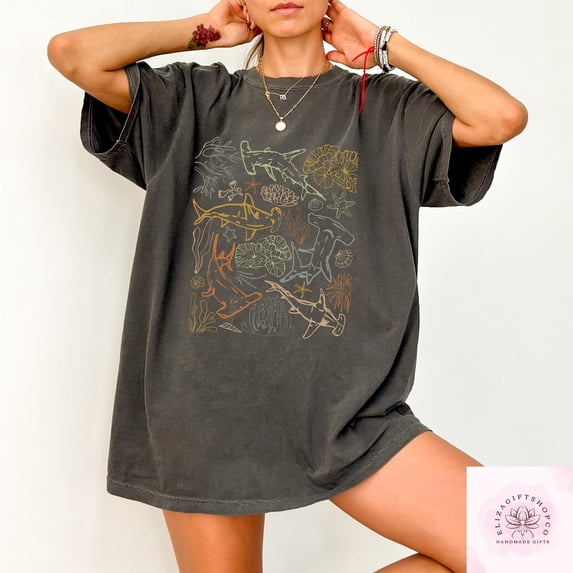 Comfort Shark Boho Shirt, Graphic Shark Tshirt, Marine Biologist Gift ...