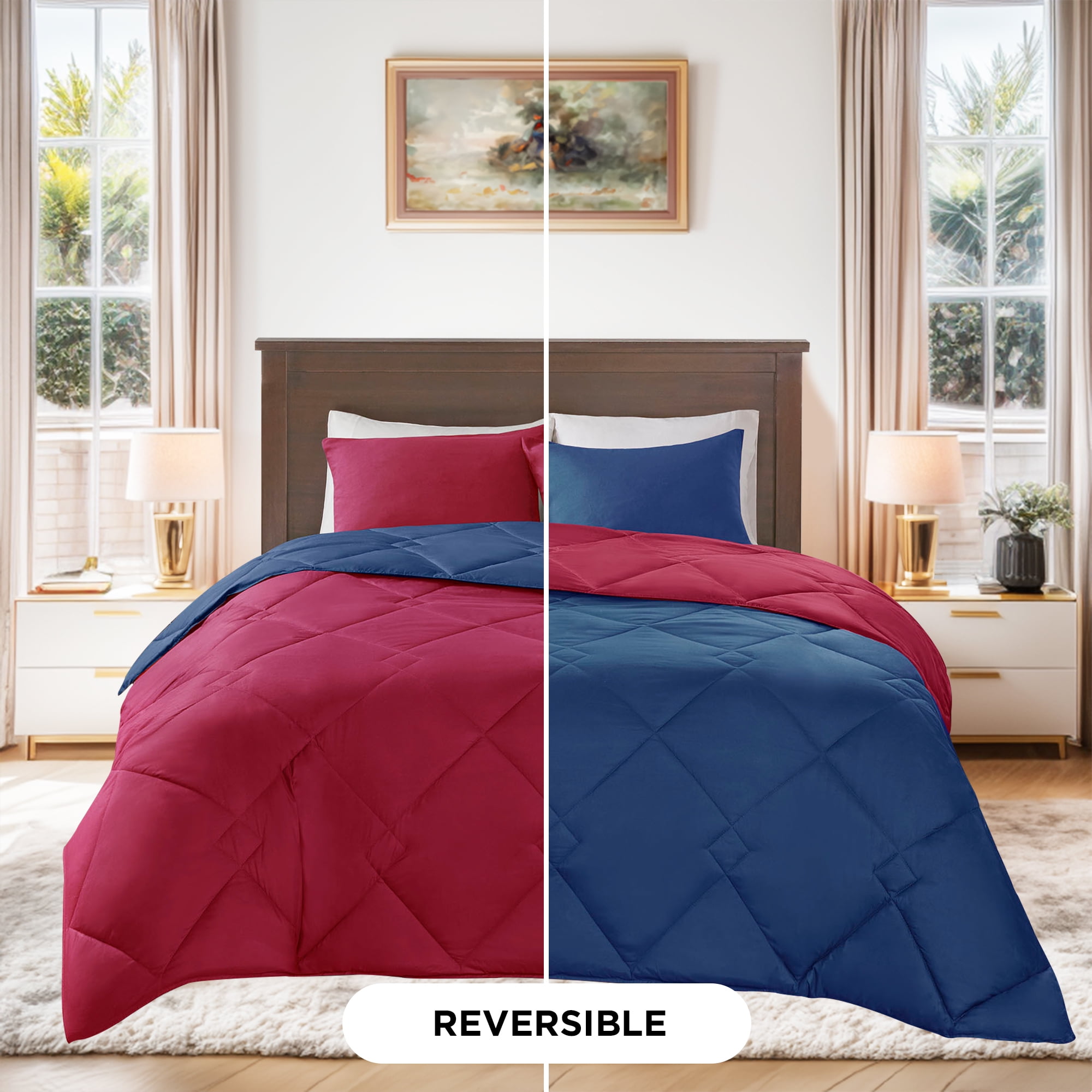 Comfort Spaces Vixie 3-Piece Full/Queen Reversible Comforter Set, Navy ...