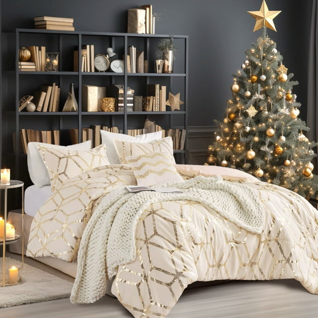 Comfort Spaces 3-Piece Geometric Metallic Print Design Comforter Set ...