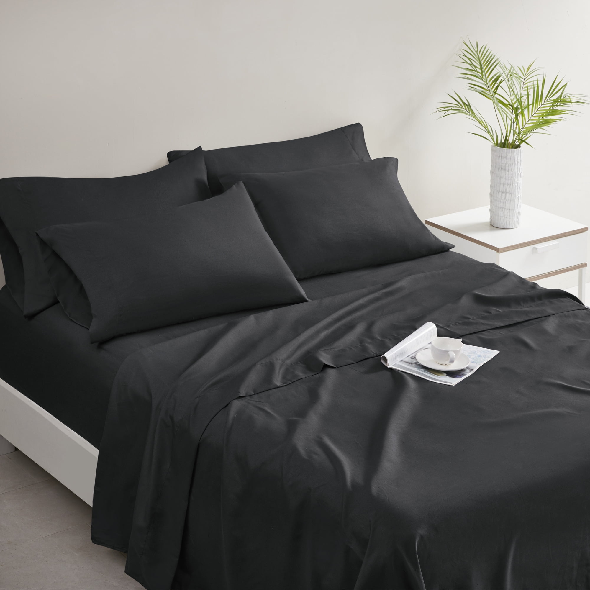 Comfort Spaces 6 Piece Solid Polyester Microfiber Sheet Set, Queen ...