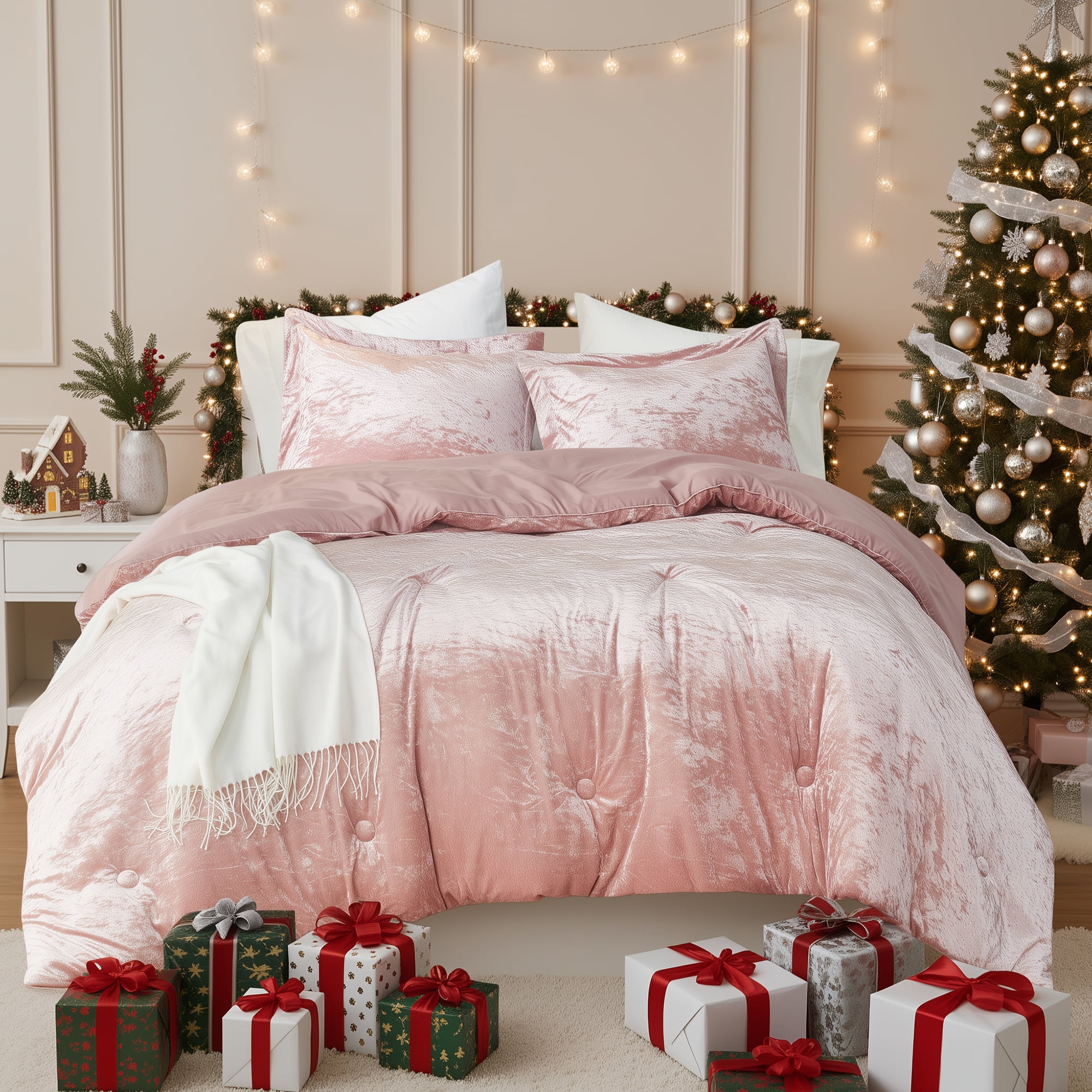 Free Shipping! Comfort Spaces King Pink Velvet Comforter Set, All ...