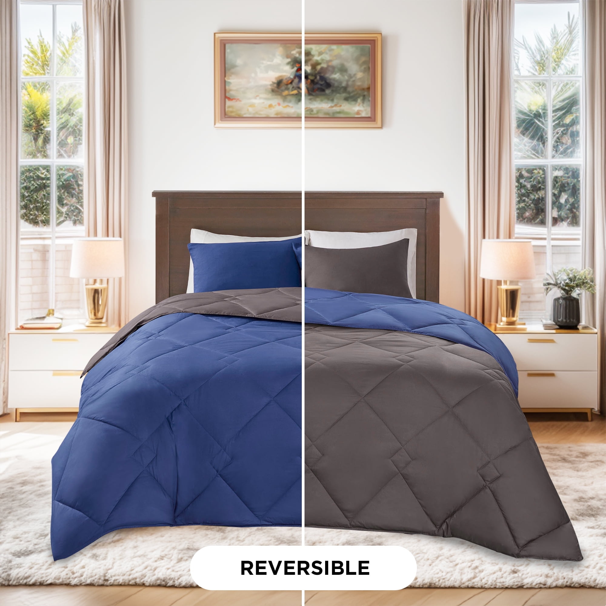 Comfort Spaces 3-Piece King Reversible Comforter Set, Microfiber, Navy ...