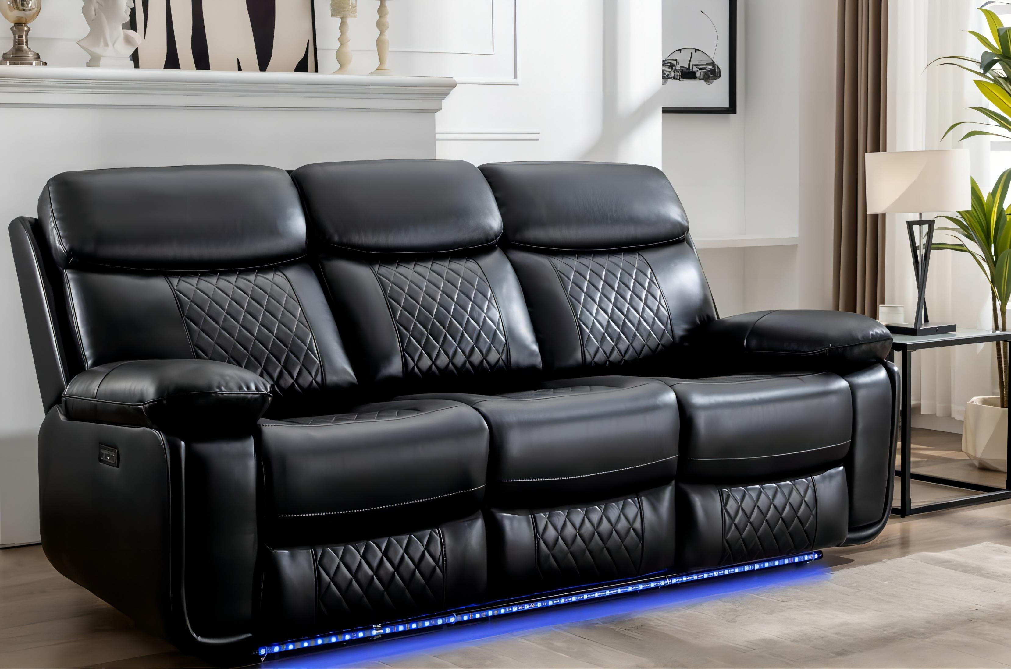Comfort Stretch 3 Seater Faux Leather Electric Recliner Sofa, LED Light ...