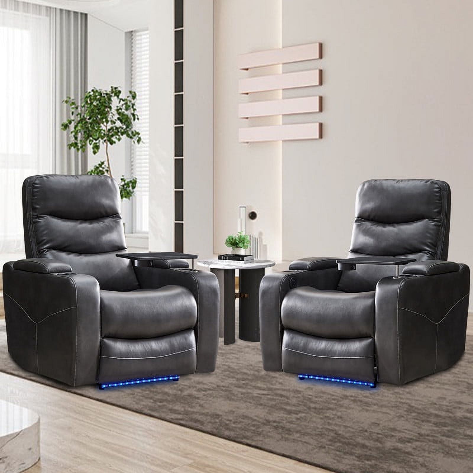 2PCS Power Recliner Chair, Electric Gray Leather Sofa, Home Theater ...