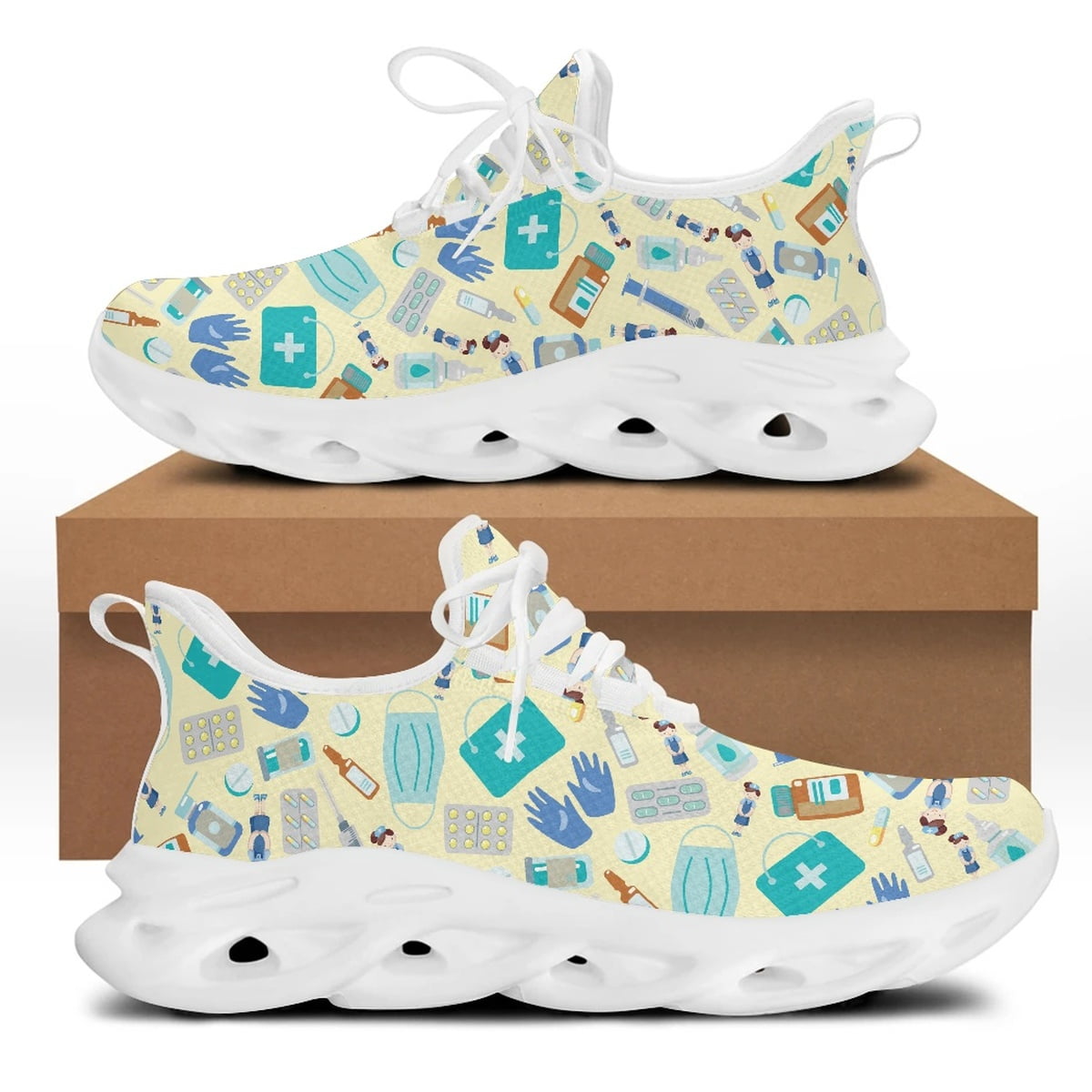 Comfort Women Sneakers White Nursing Shoes Cute Cartoon Nurse Doctor ...