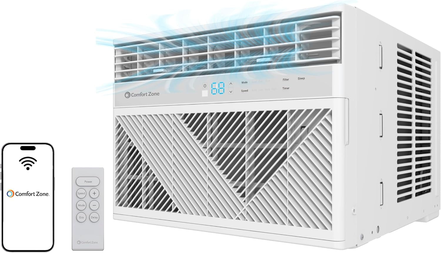 Comfort Zone 12,000 BTU Window Mounted Smart Wi-Fi Room Air Conditioner ...