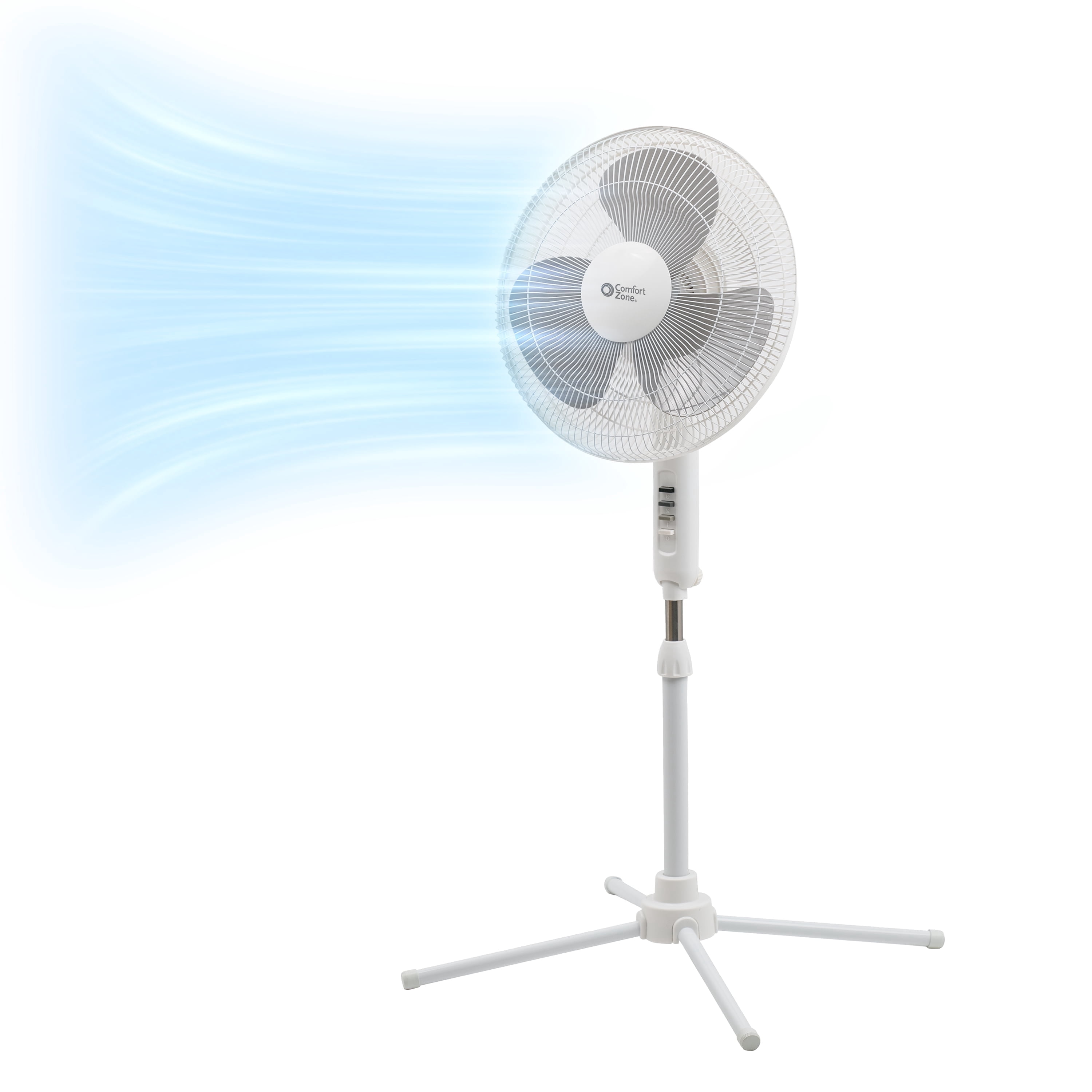 "Comfort Zone Adjustable 16"" Stand Fan, 3-Speed CZST161BTE Oscillating ...