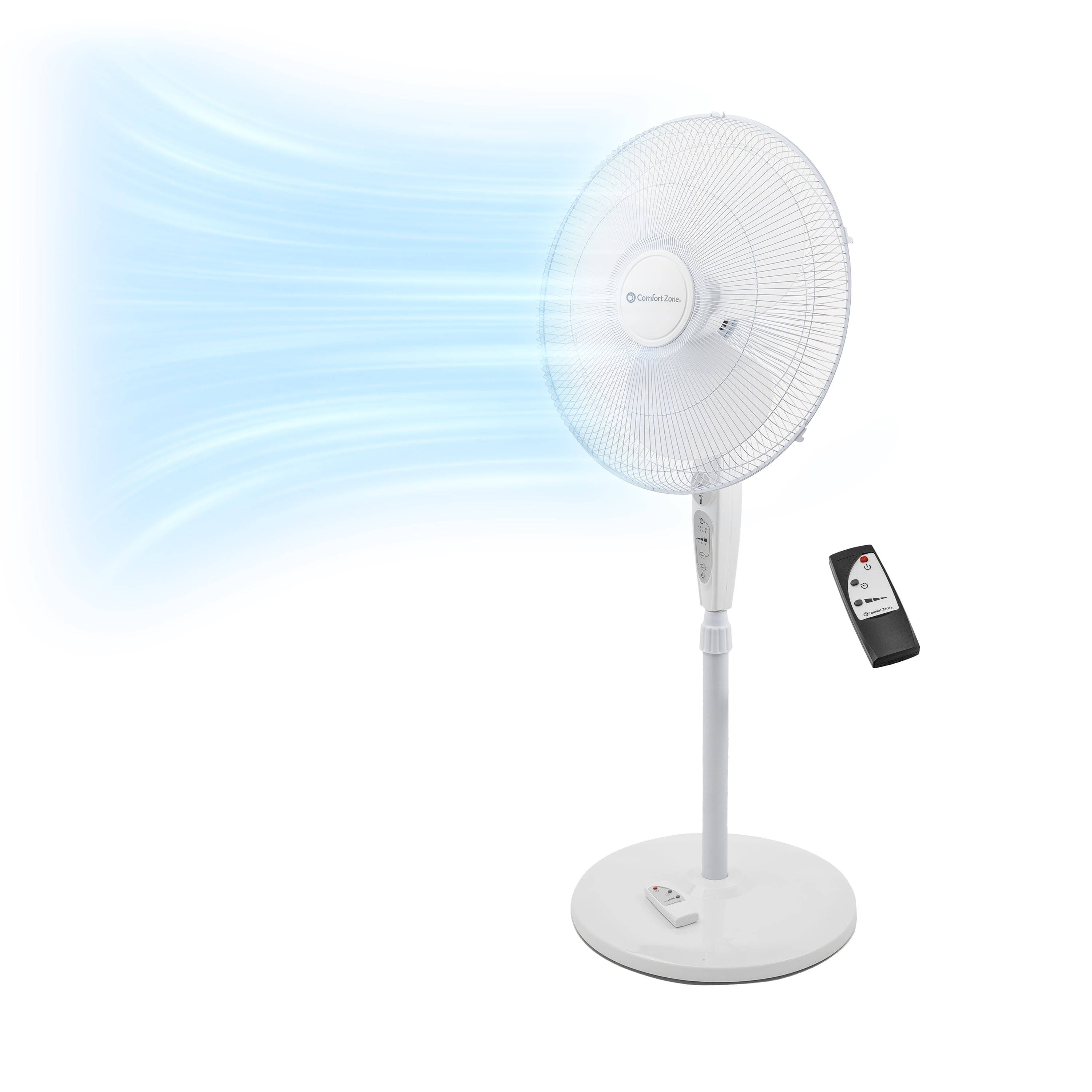 Comfort Zone 18" Oscillating Pedestal Fan, Remote Control, 3 Speeds ...
