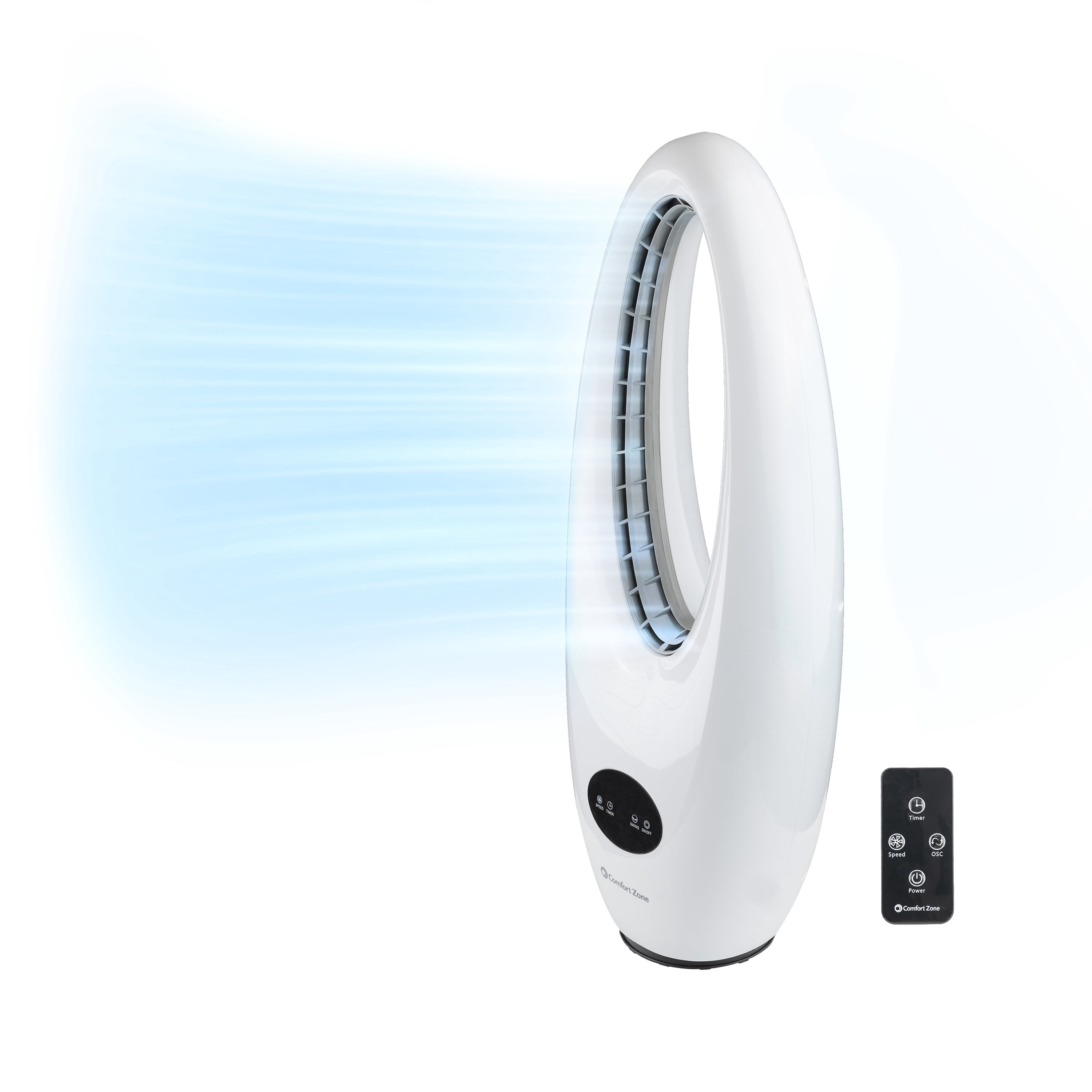 Comfort Zone, Oscillating Tower Fan, 28" Bladeless with Remote ...