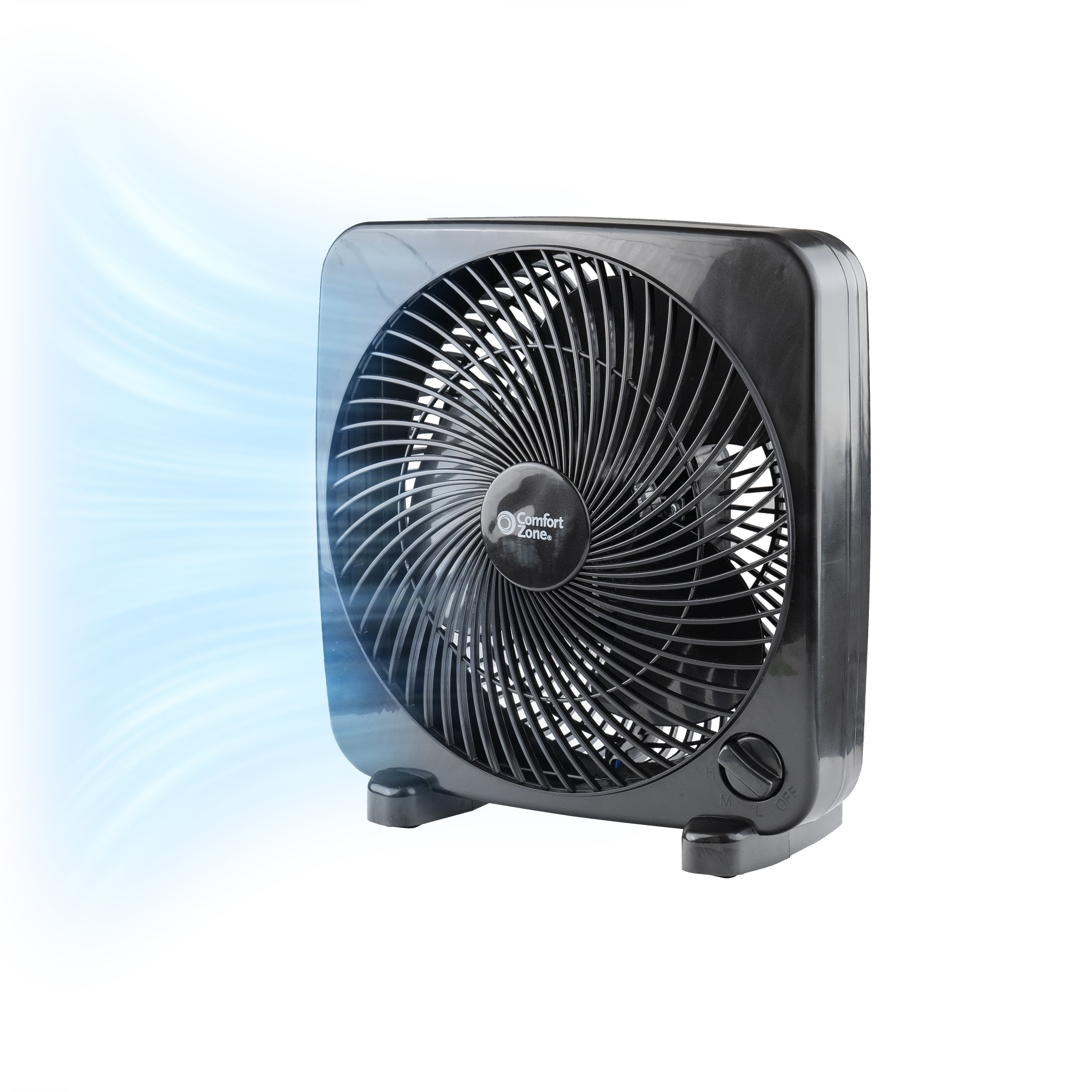 Comfort Zone 9" Portable Box Fan, Electric, Quiet, 3 Speed, Small Box ...