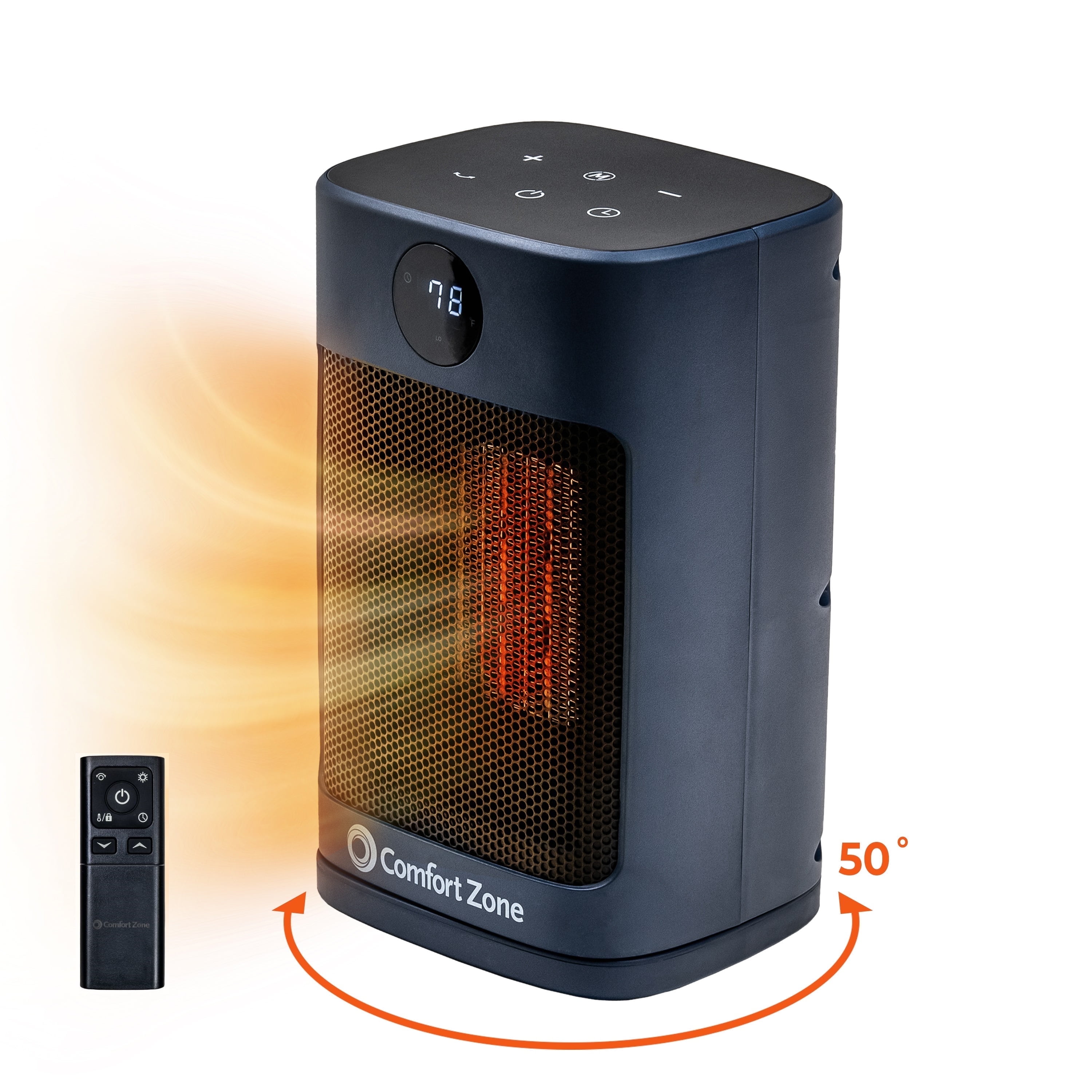 Comfort Zone 12" Oscillating Desktop Space Heater with Remote and ...