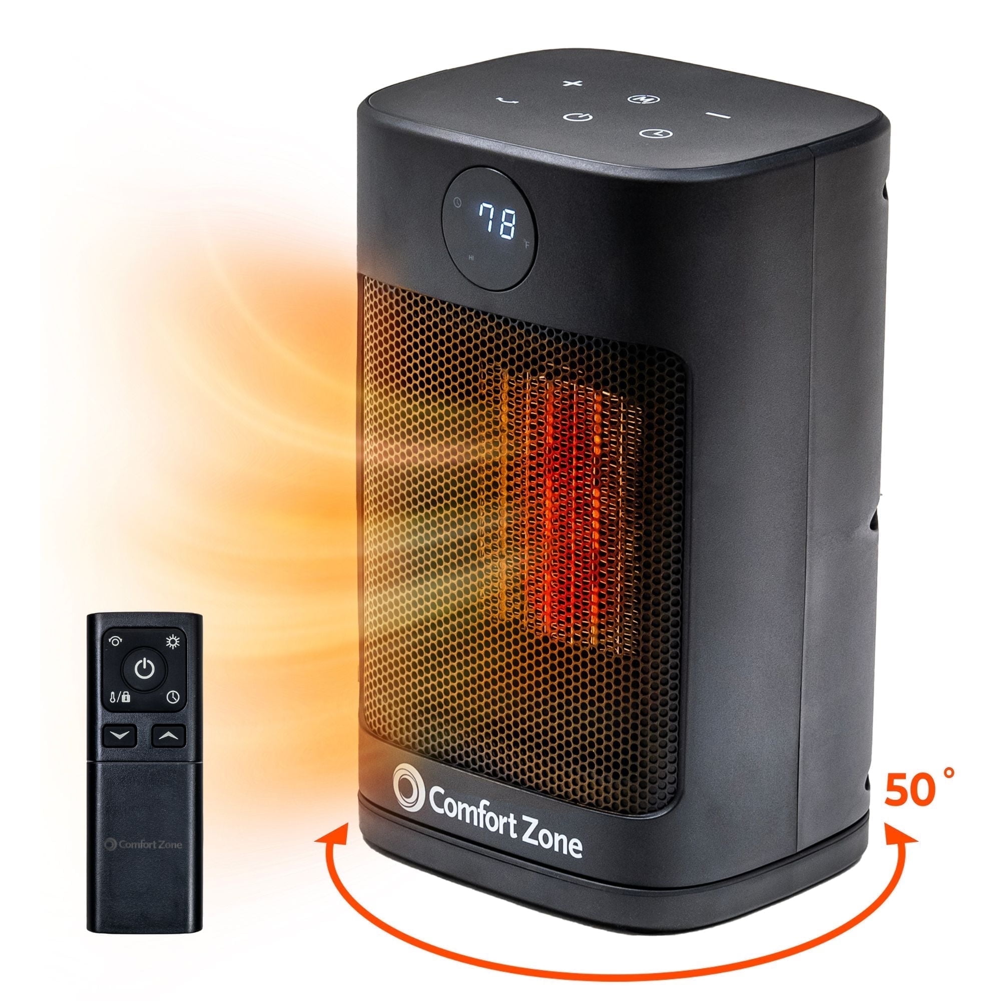 Comfort Zone 10" Oscillating Desktop Space Heater with Remote and ...