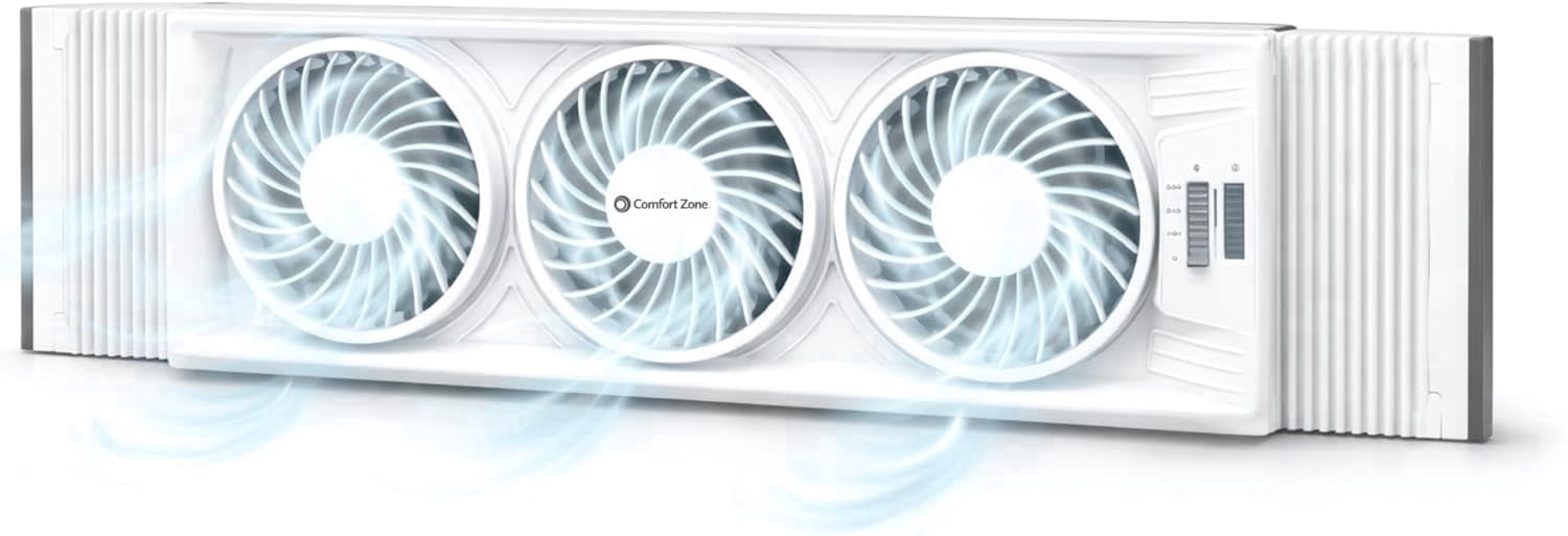 Comfort Zone Triple Window Fan with Adjustable Thermostat | 3-Speed ...