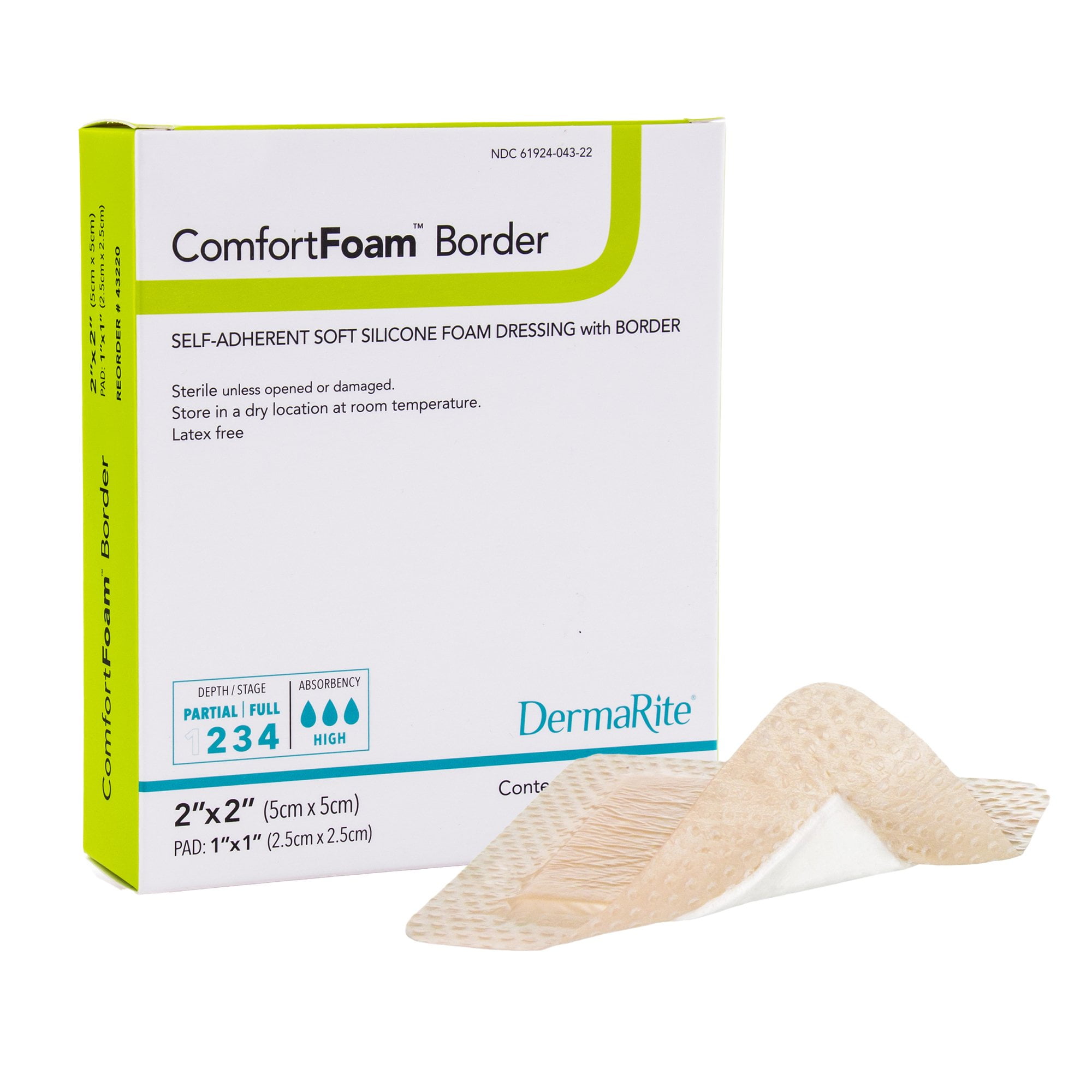 ComfortFoam Border Foam Dressing 2 x 2" Square Polyurethane Foam 43220 ...