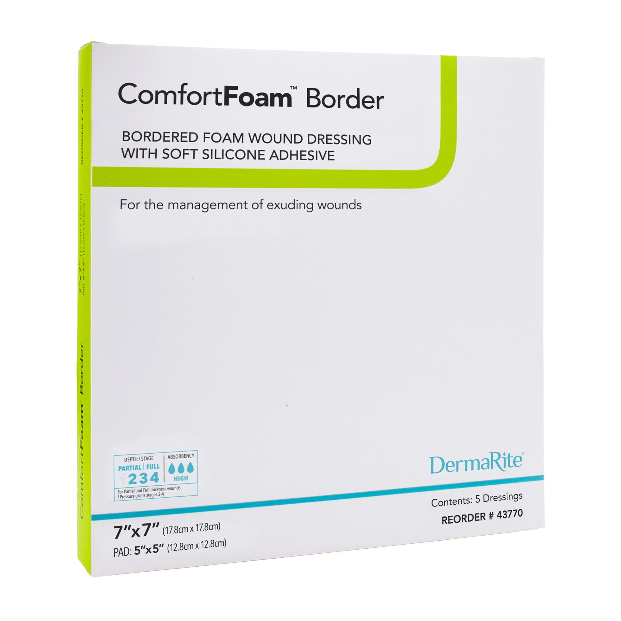 ComfortFoam Border Foam Dressing 7 x 7" Square Polyurethane Foam 43770 ...