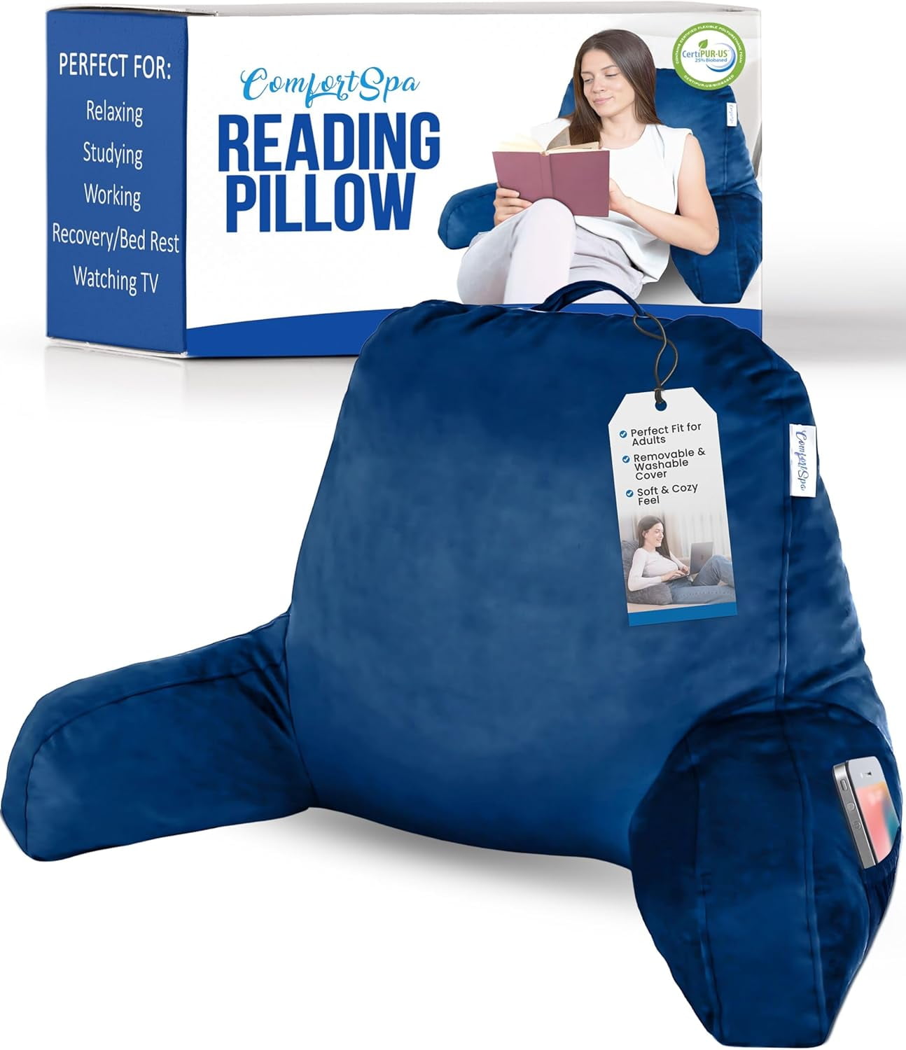 ComfortSpa Reading Pillow for Bed, Backrest Pillows with Arms, Single ...