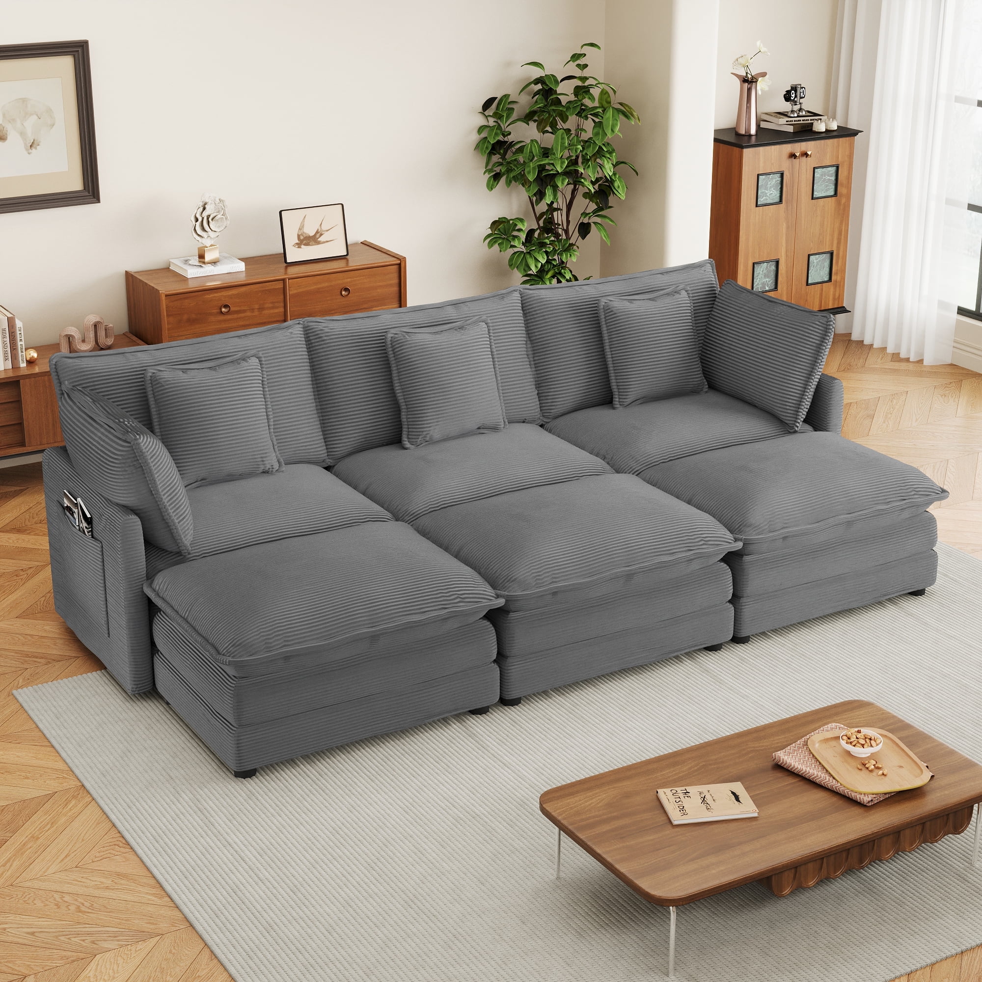 Comfortable 112.6" Modern Sofa Modular Sofa Couch Upholstered Corduroy ...