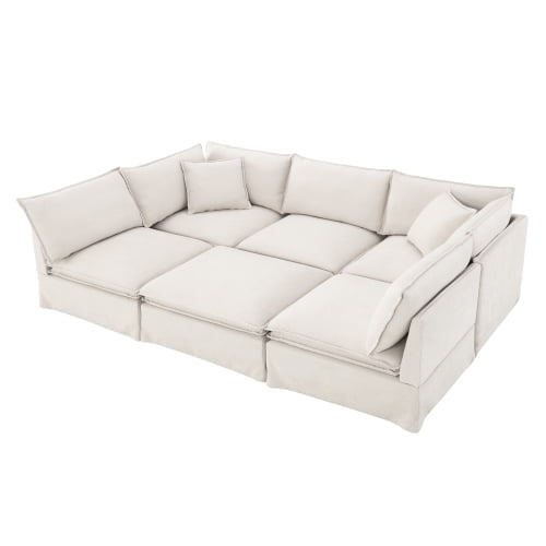 Comfortable 125.5'' Modular Sectional Sofa with Movable Ottoman,6-seat ...