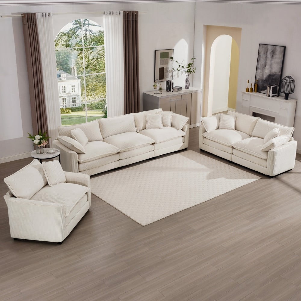 Modern Simple Fabric 3-Piece Sofa Set (220×80×75cm) with Cloud-like ...