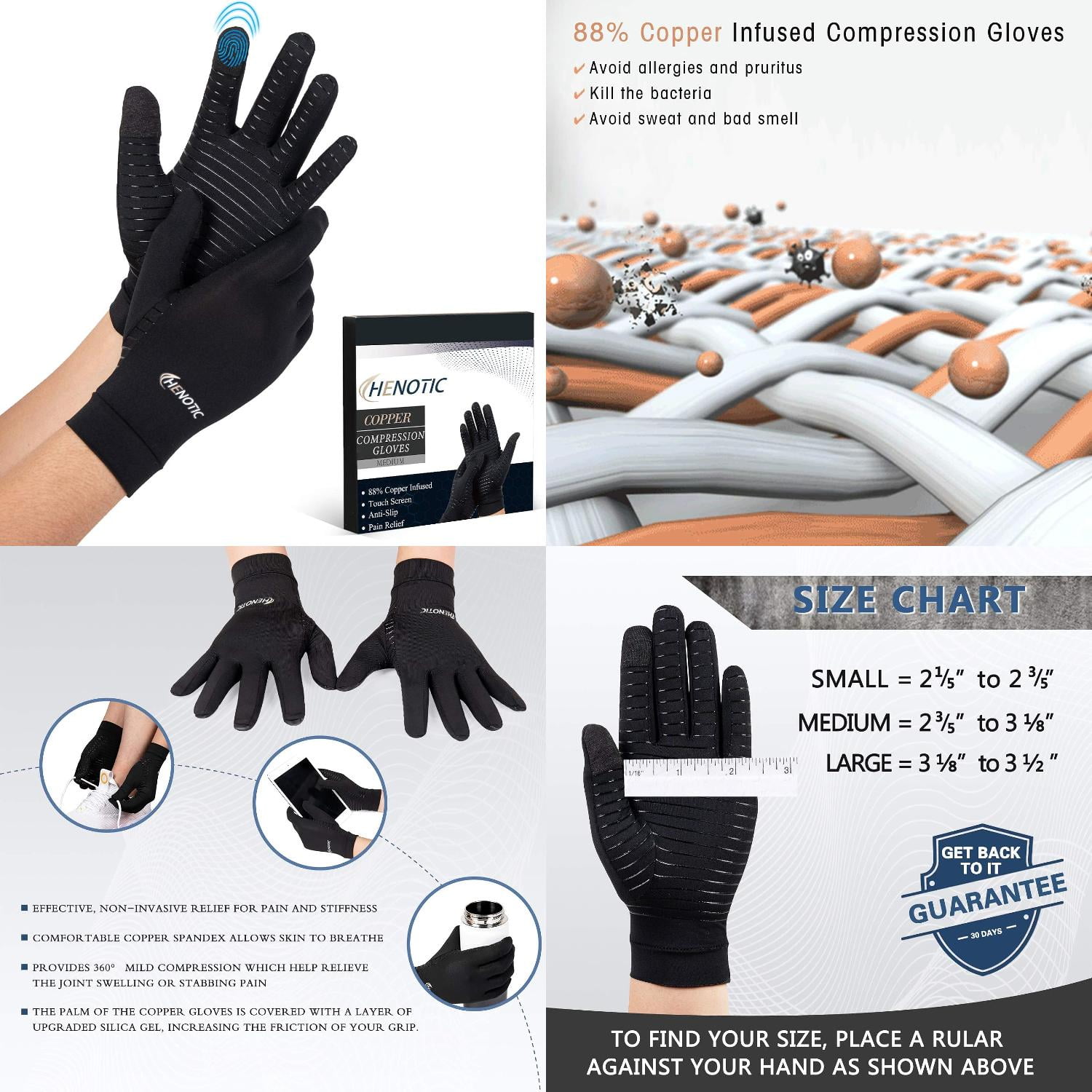 Comfortable Anti-Slip Copper Compression Gloves for Men and Women ...