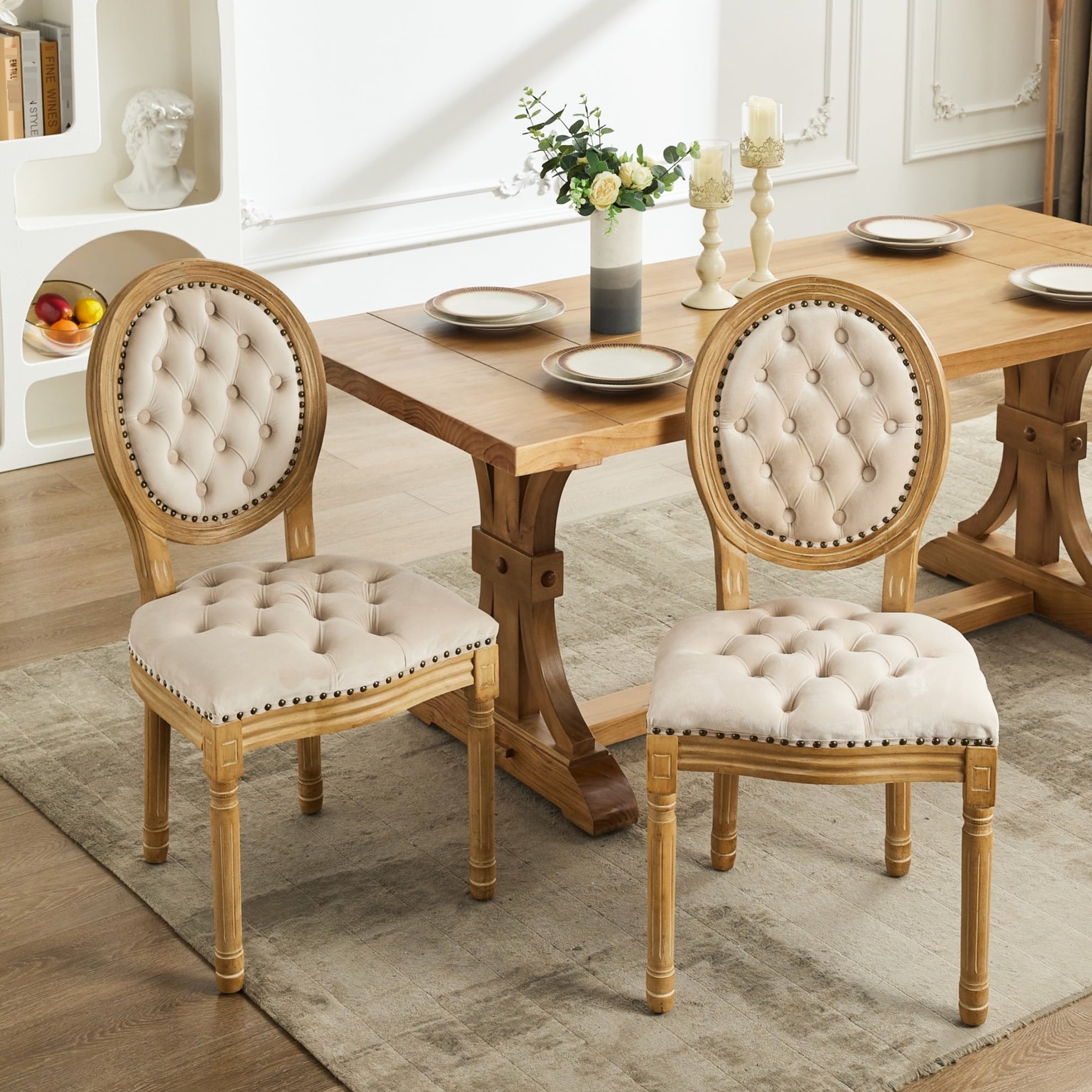 Comfortable Back Dining Chairs, Of 2, Beige Velvet, Steel Spring ...