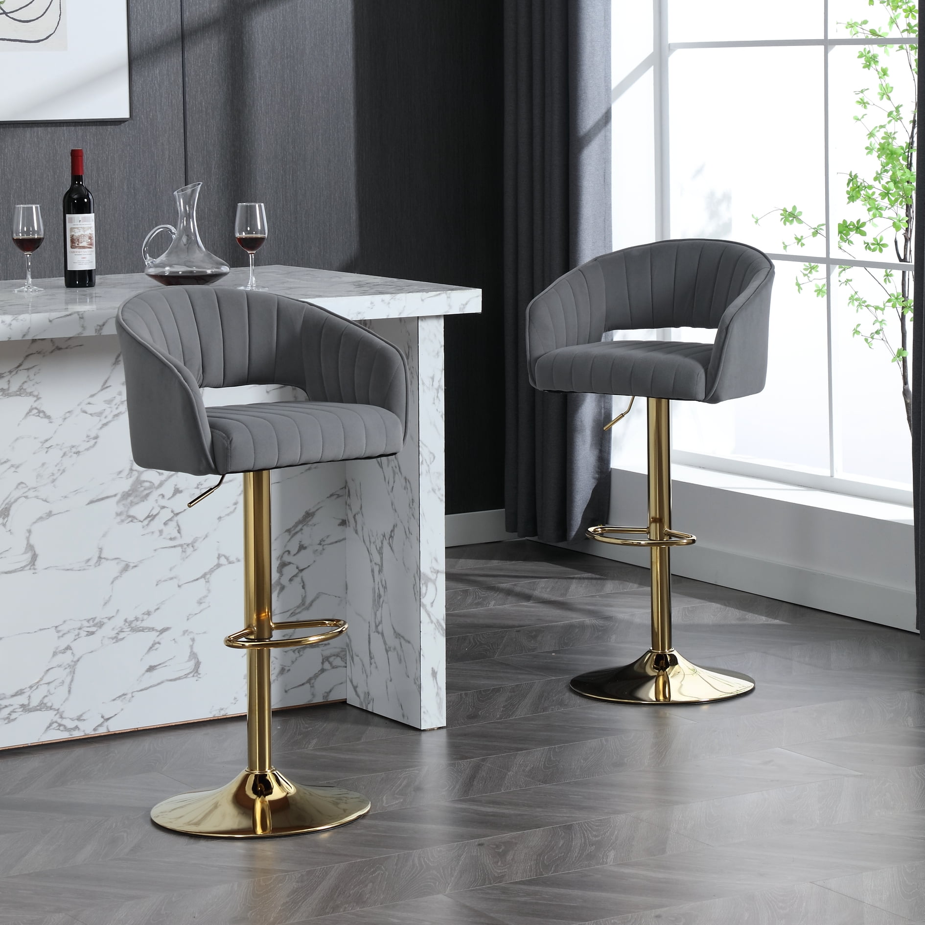 Comfortable Bar Chair With Velvet - Adjustable In Height, Back Support ...