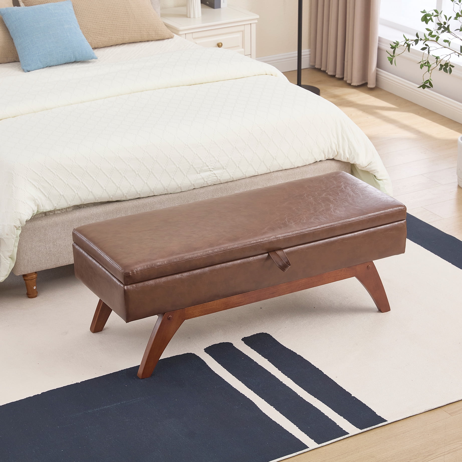 Comfortable Bed End Stool Featuring Velvet And Solid Wood Feet Stylish Wool Hidden Storage ...