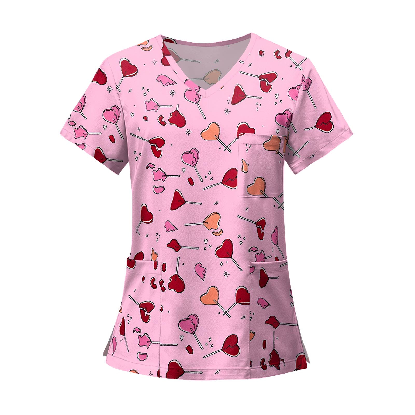 Comfortable Breathable Women'S Scrub Sets, Christmas-Themed V-Neck Short Sleeve Workwear With ...