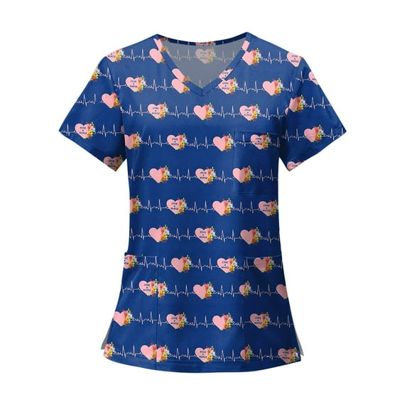 Comfortable Breathable Women'S Scrub Sets, Christmas-Themed V-Neck ...