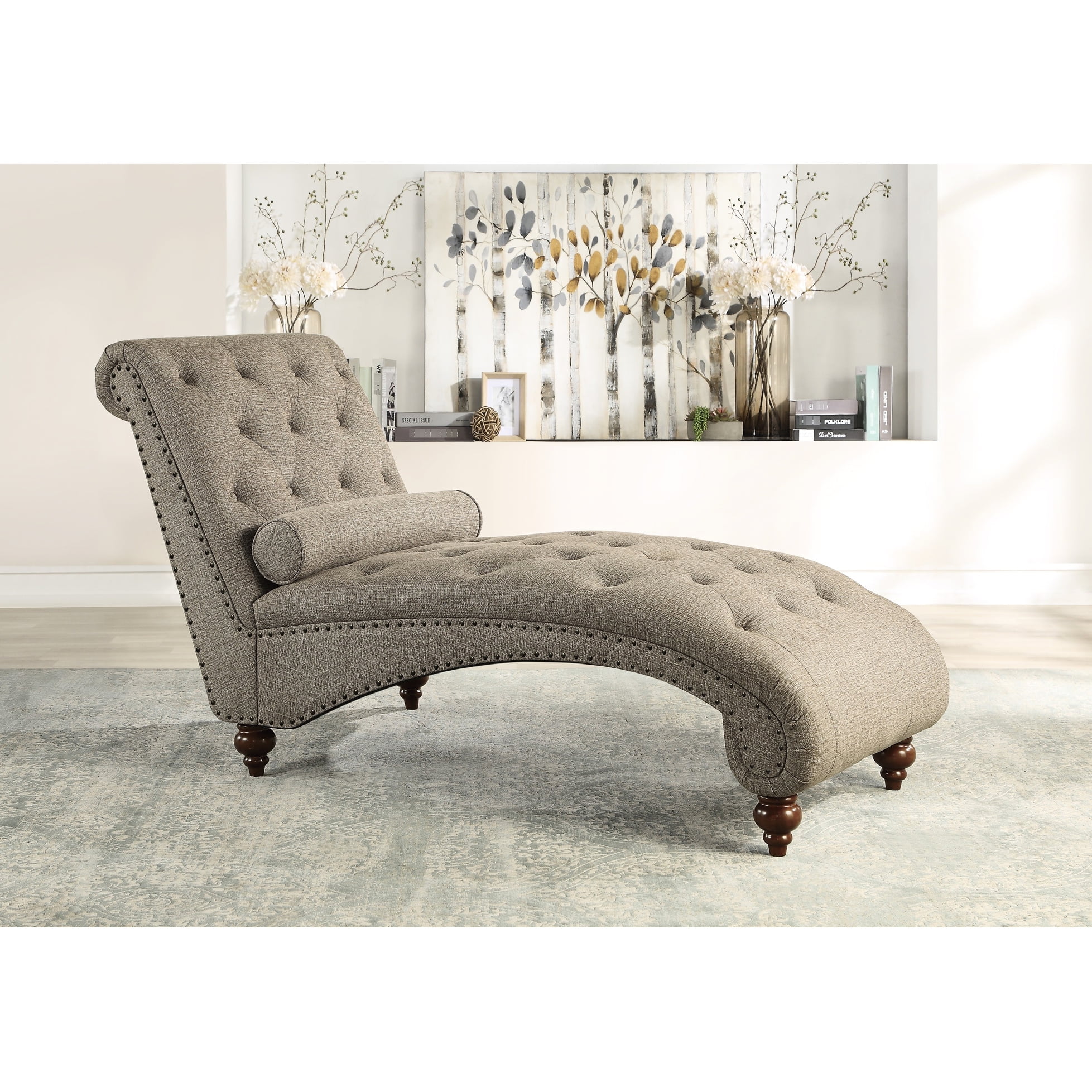 Comfortable Brown Chaise With Textured Seat, Button Tufting, Strong ...