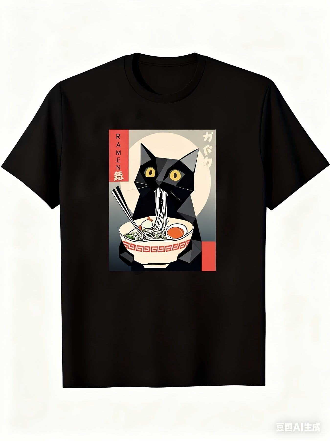 [Comfortable Casual Shirt] Vintage Cat Ramen T-Shirt | Men's Japanese ...