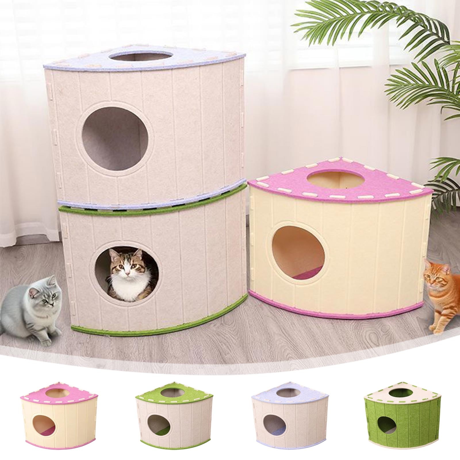Comfortable Cat Bed Enclosed Villa All-season Warm Soft Plush Scratch ...