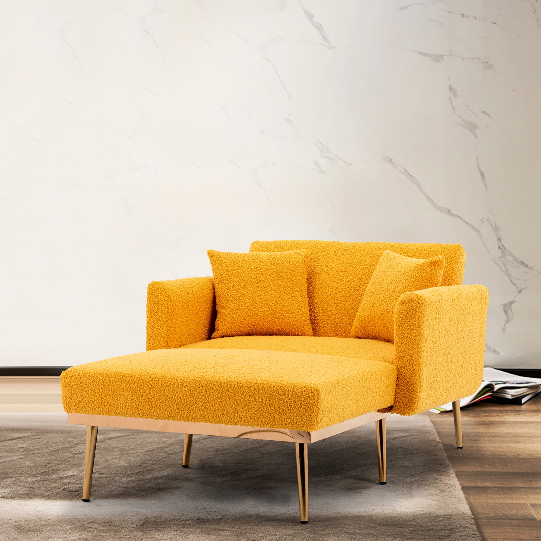 Comfortable Chaise Lounge With Pillow - Mustard Relax Chair Soft ...