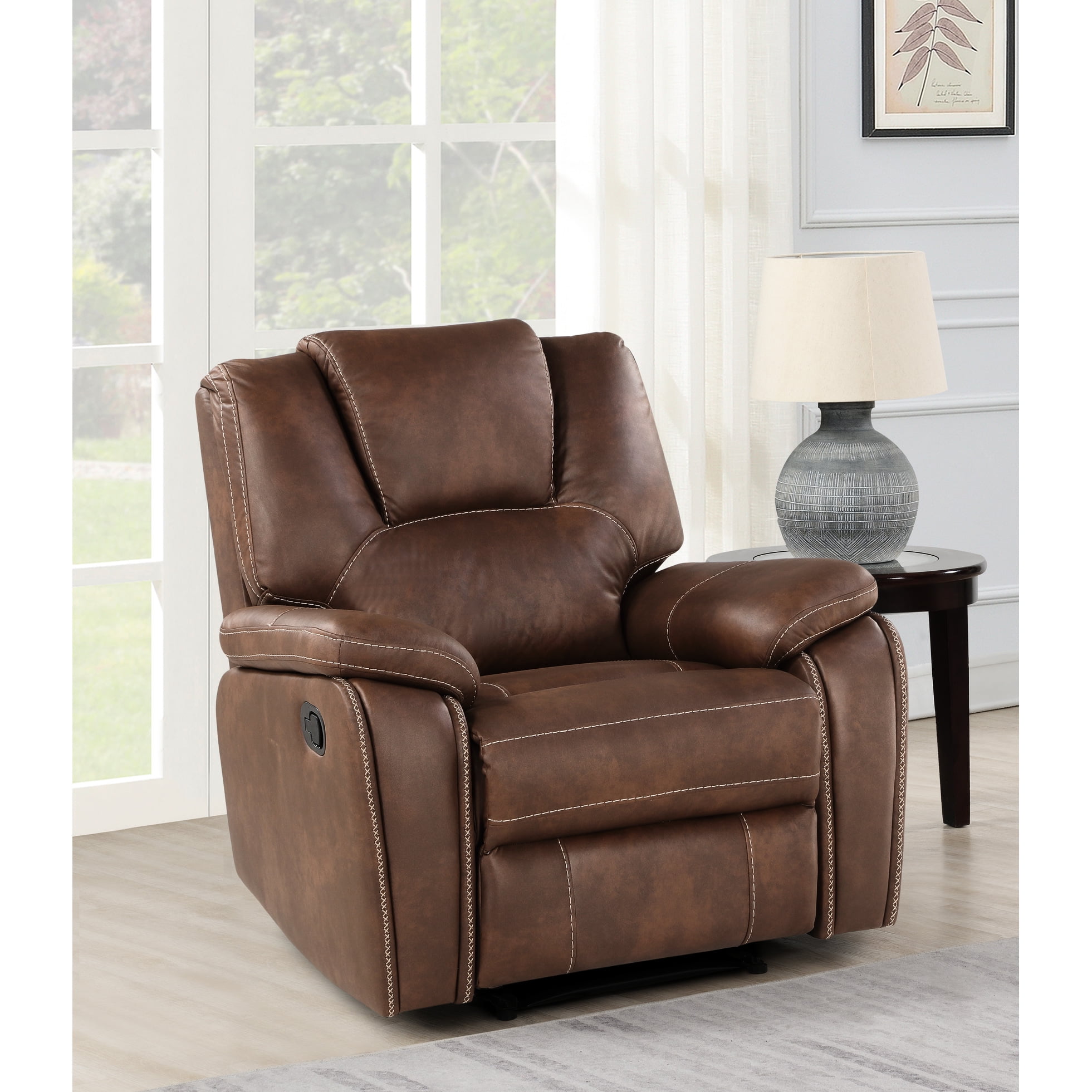 Comfortable Chestnut Brown Pu Recliner - Sinuous Spring Back, Extra ...