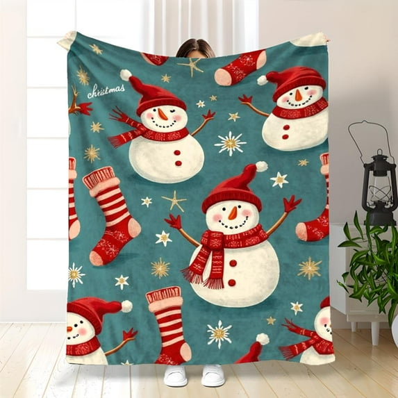 Comfortable Christmas Snowman Flannel Blanket with Festive Red Hat ...