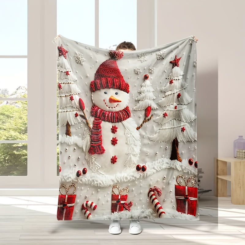 Comfortable Christmas Snowman and Tree Pattern Flannel Blanket - Soft ...