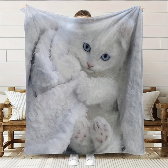 [Comfortable | Cute] 1 Comfortable Cute White Cat Flannel Blanket ...