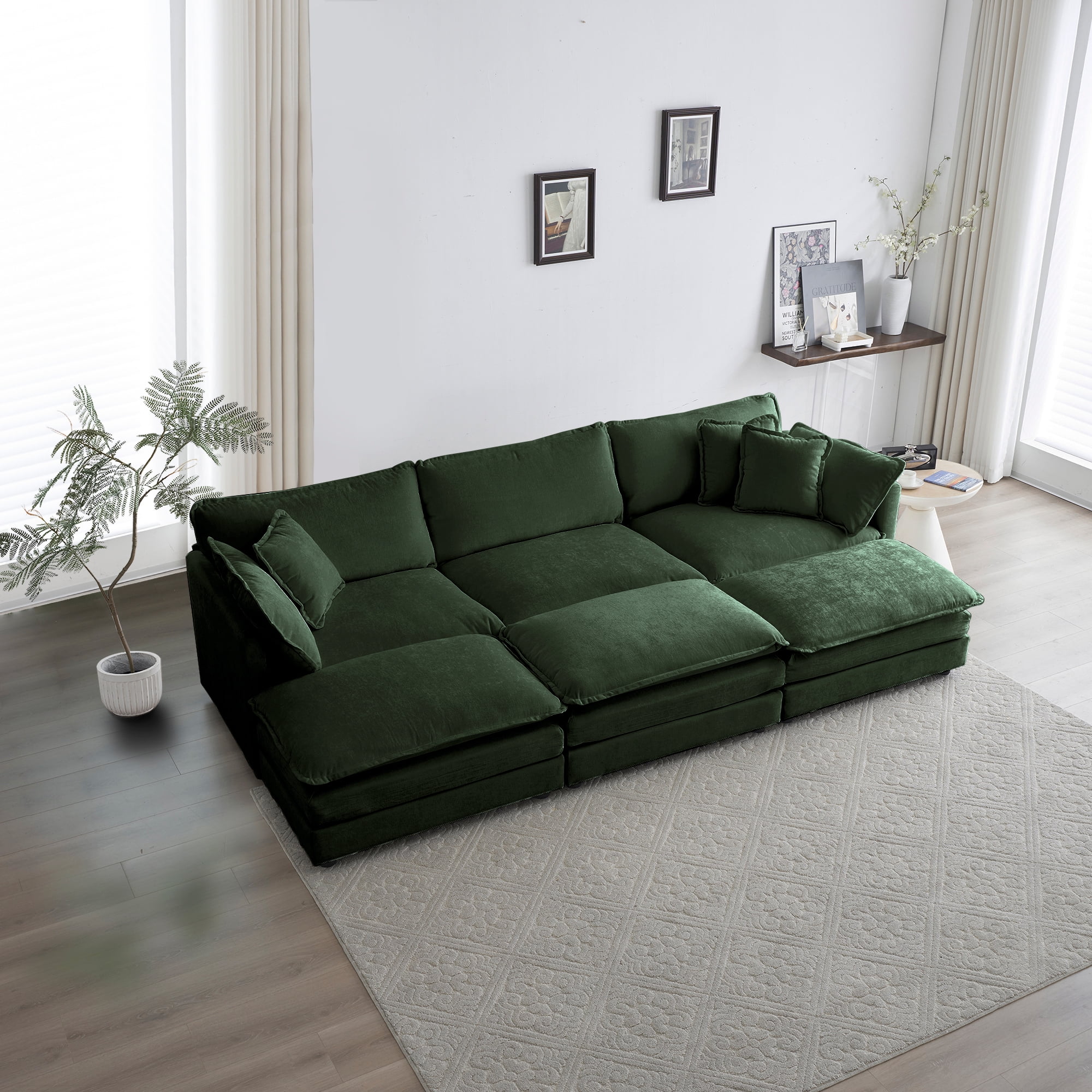 "6-Piece Modular U-Shaped Sectional Sofa with Ottomans & Pillows ...