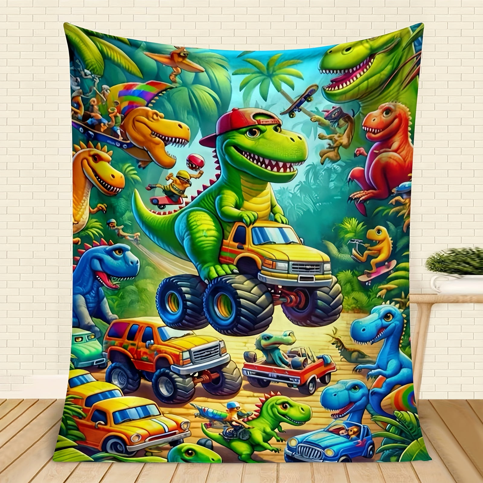 Comfortable Dinosaur Truck Flannel Rug-Four Seasons Universal, Suitable ...