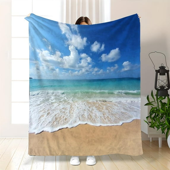 Comfortable Double-Sided Beach Style Flannel Blanket Modern Beach Tone ...