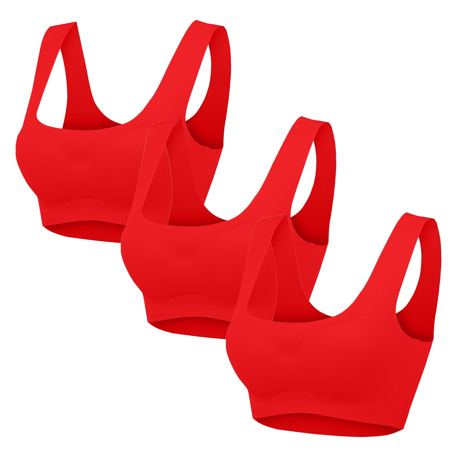 Bras for Comfortable Elastic Sports Bra with Pads Everyday Wear 3PC Red ...