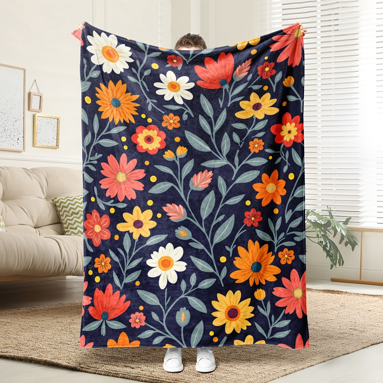 Comfortable Floral Theme Pattern Blanket Soft High-Definition Digital ...