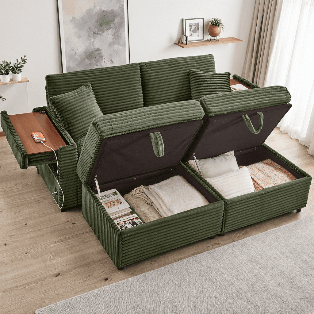 Comfortable Fluffy Corduroy Lazy Big Loveseat Couch, Super Soft Chaise ...