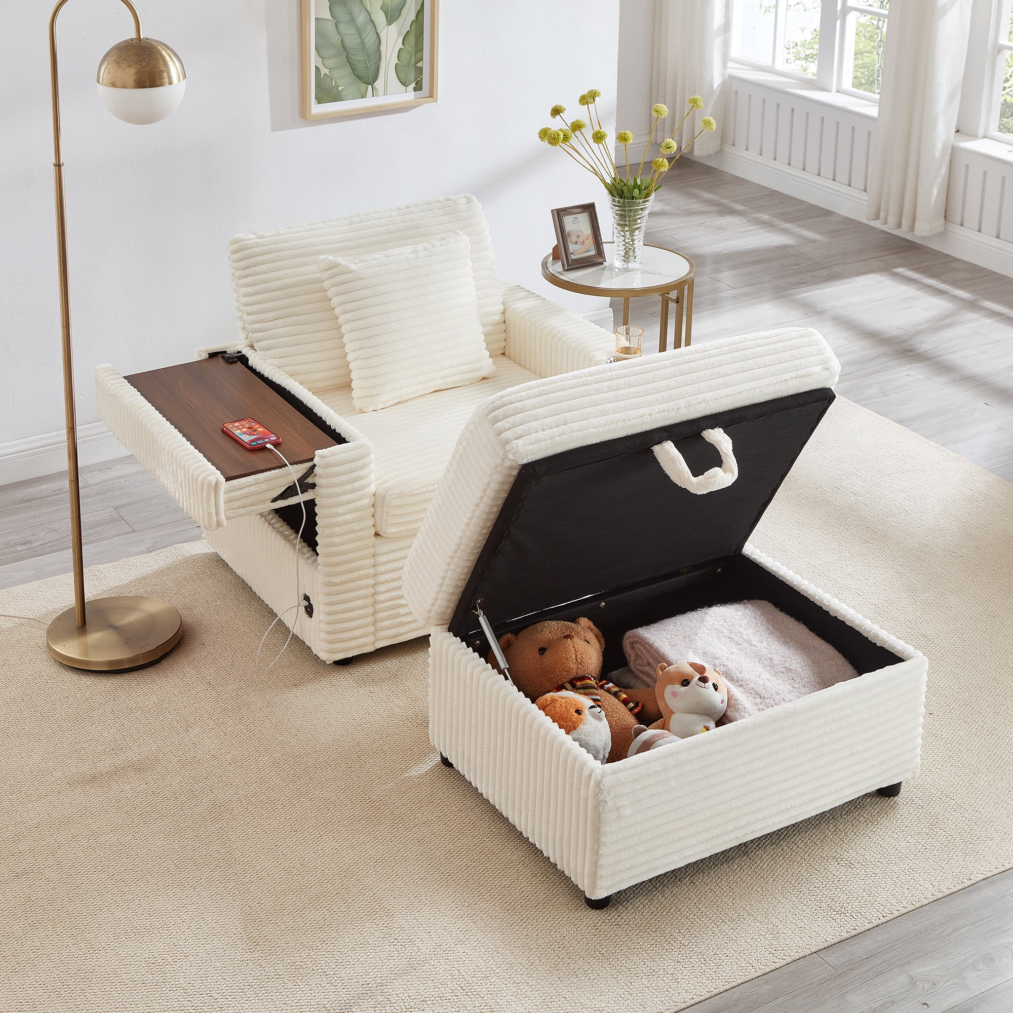 Comfortable Fluffy Corduroy Lazy Sofa, Storage Space for Big Single ...