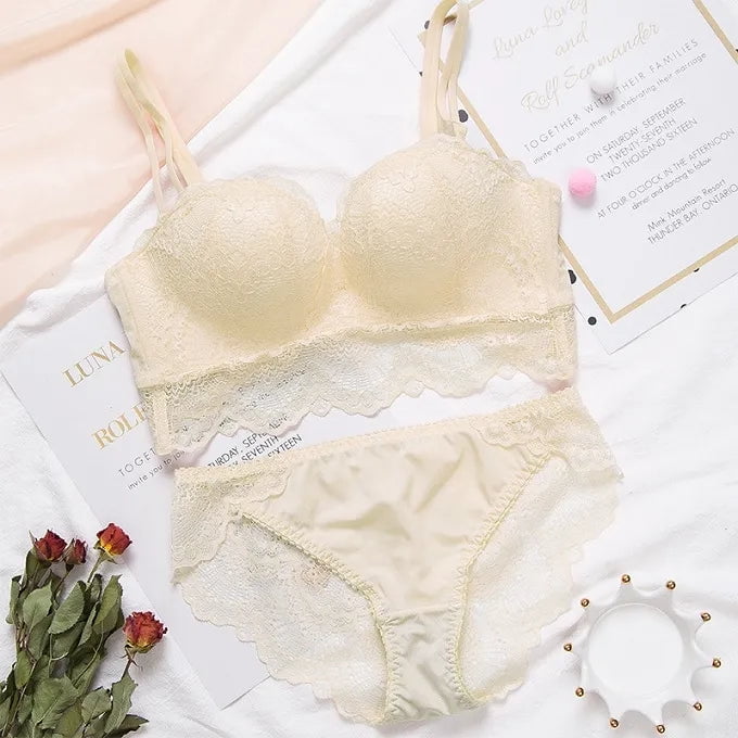 Comfortable Gathering Sexy Underwear Suit push up bra Ring-free lace ...