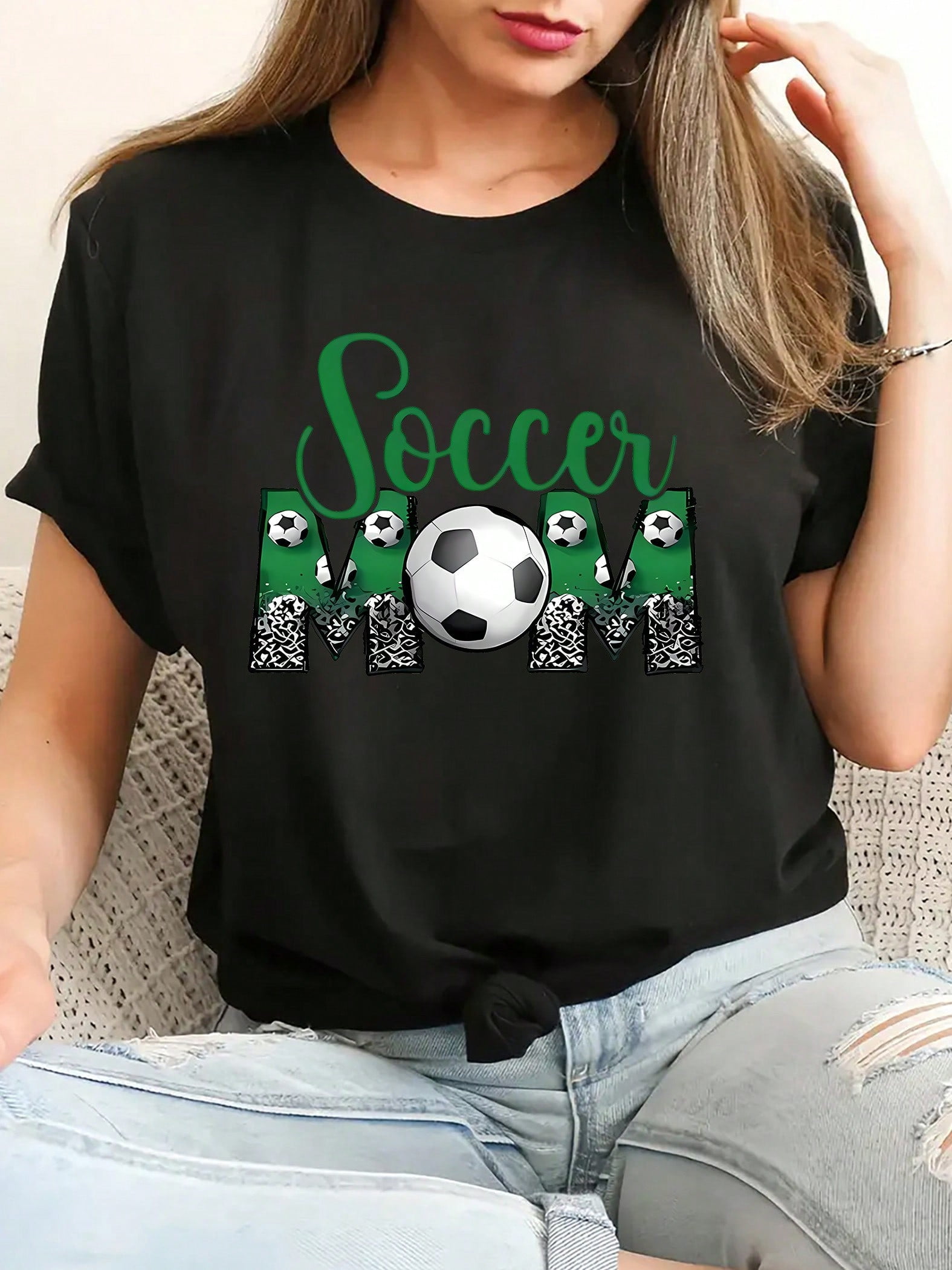 Comfortable Graphic Print T-Shirt Soccer Mom, Women's Casual Crew Neck ...