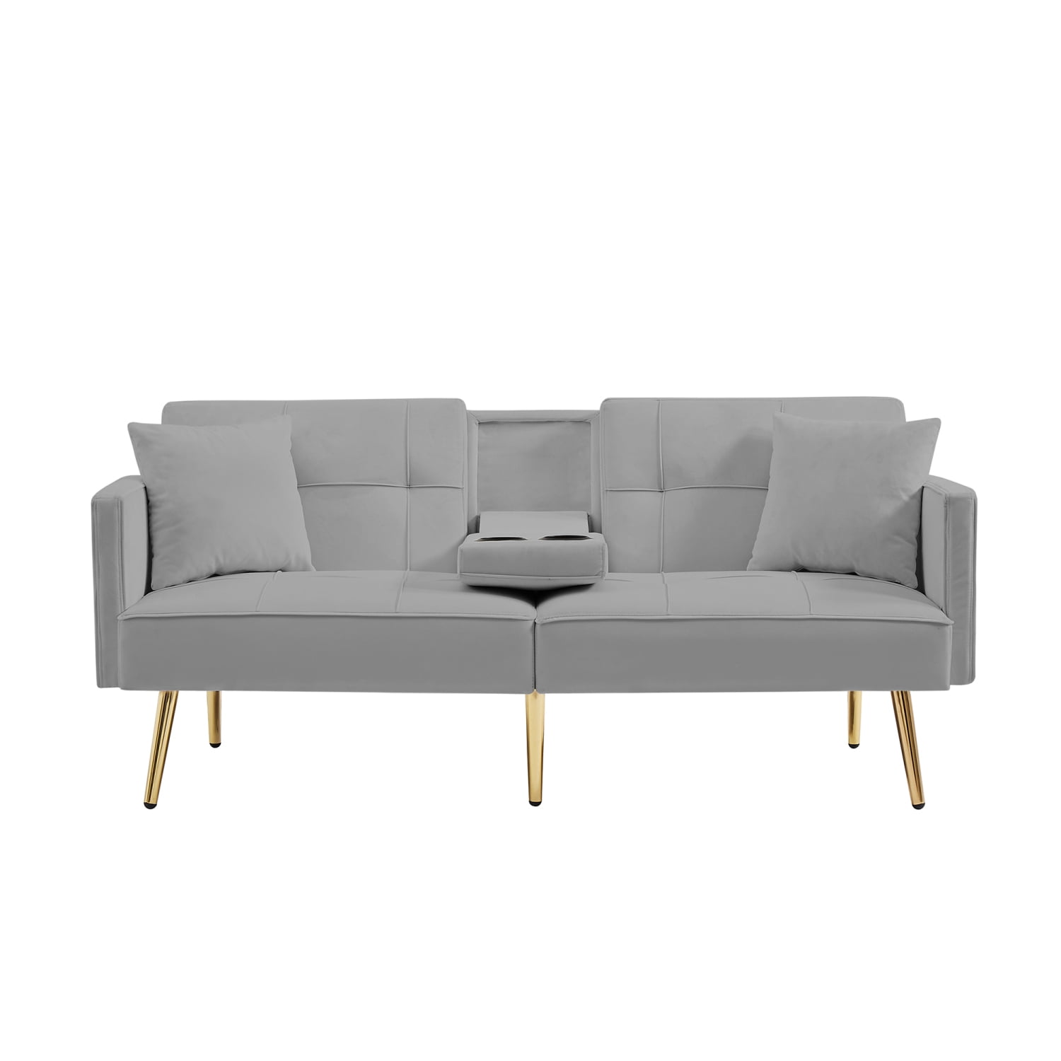 Comfortable Grey Velvet Futon Sofa Bed with Stylish Gold Metal Legs ...