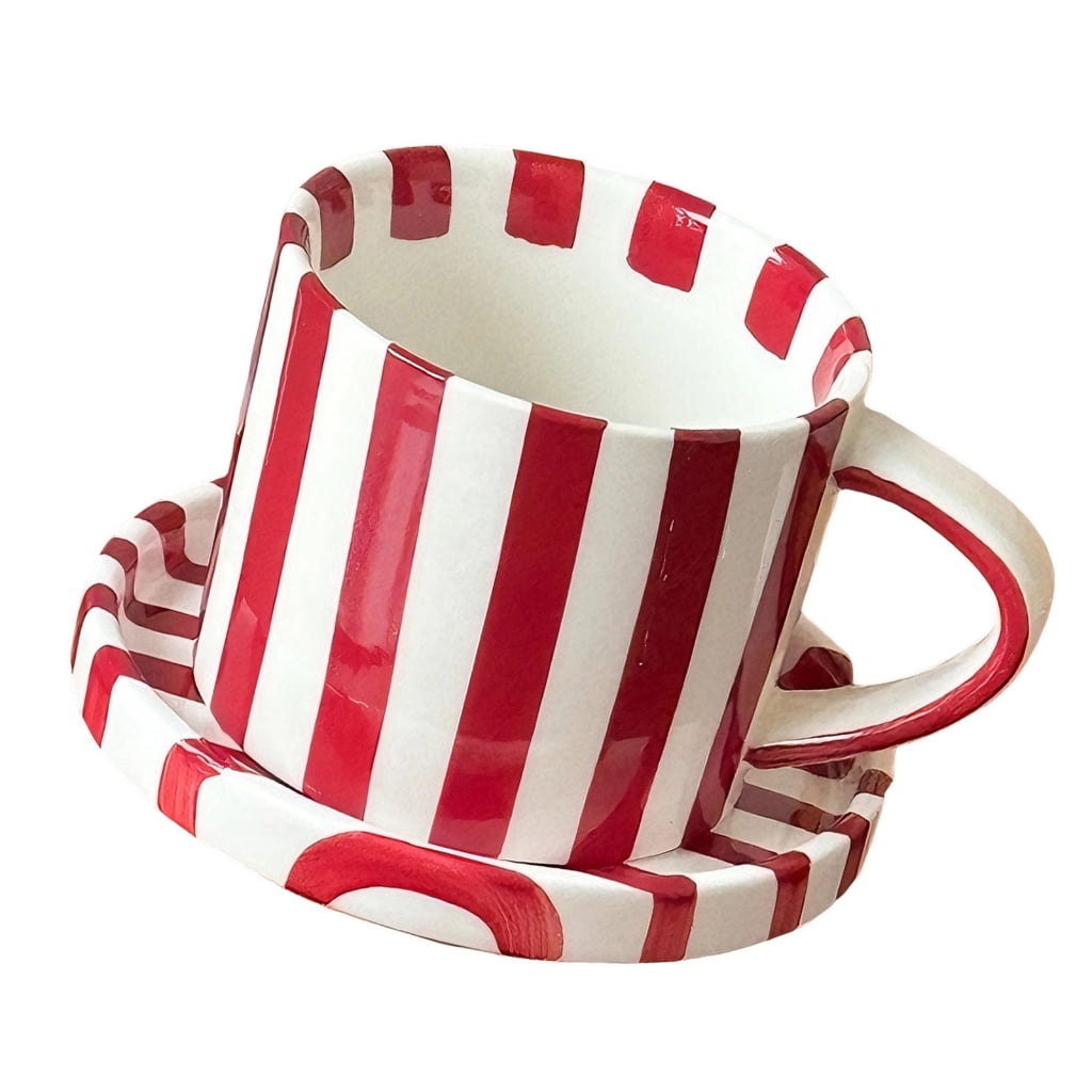 Comfortable Grip Feature 5Inch Striped Ceramic Coffee Mugs Saucer Set ...
