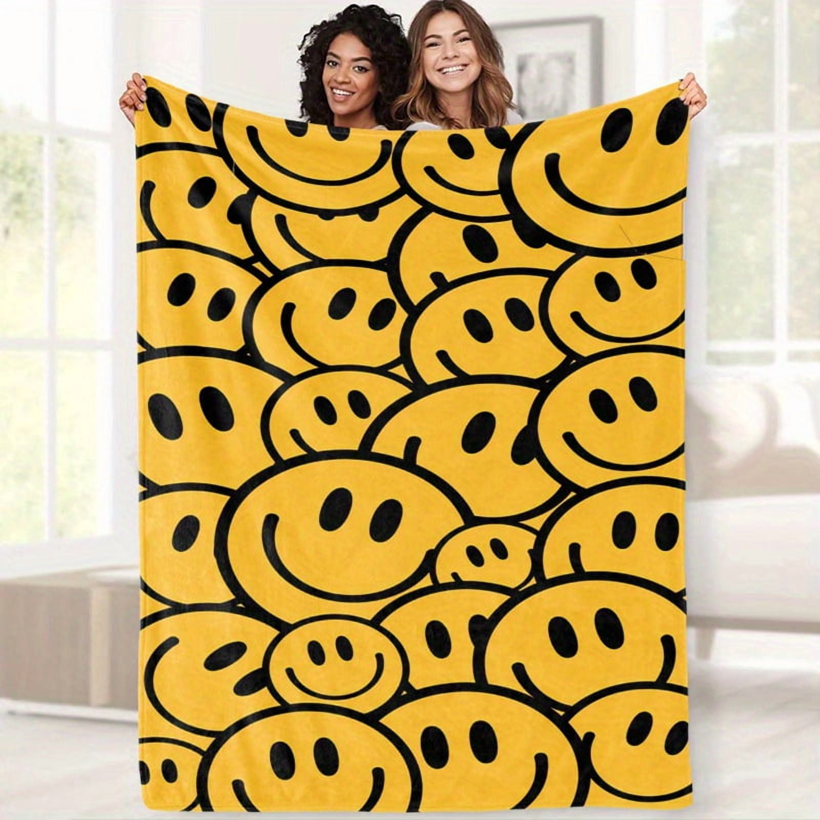 Comfortable and Joyful Face Fleece Blanket - Bright Yellow with Black ...